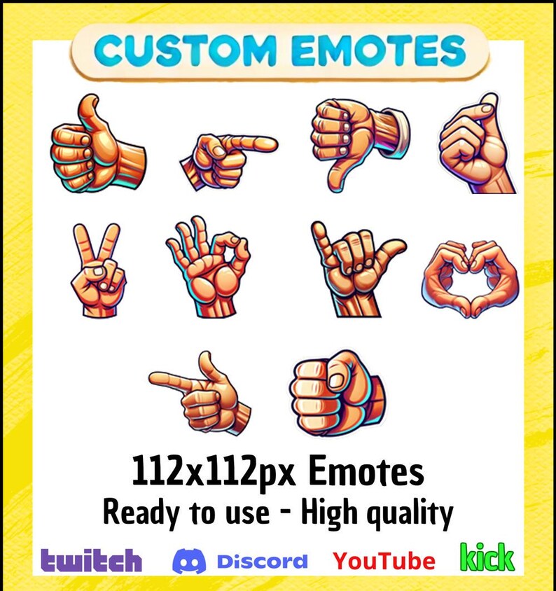 10 Handsign Emotes 112px PNG Twitch , Kick, Discord , Cusom Made - Etsy