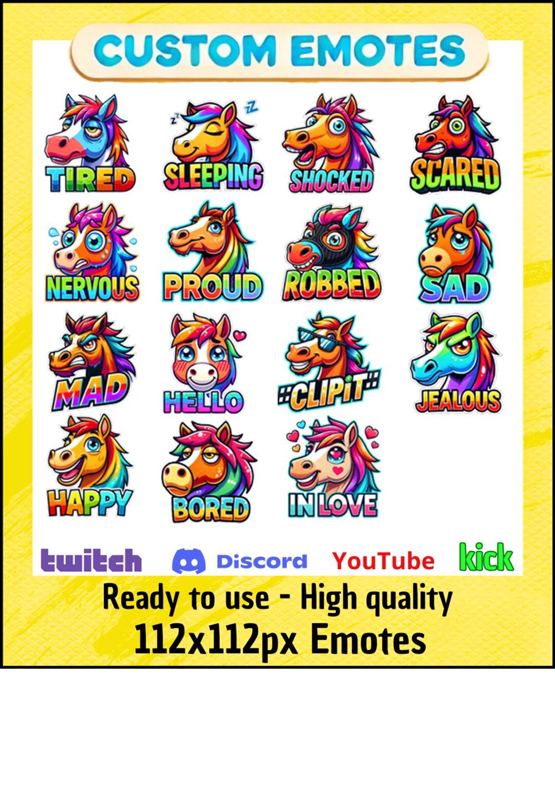 15 Text Horse Emotes 112x112px PNG Twitch/kick/discord/ Youtube - Etsy