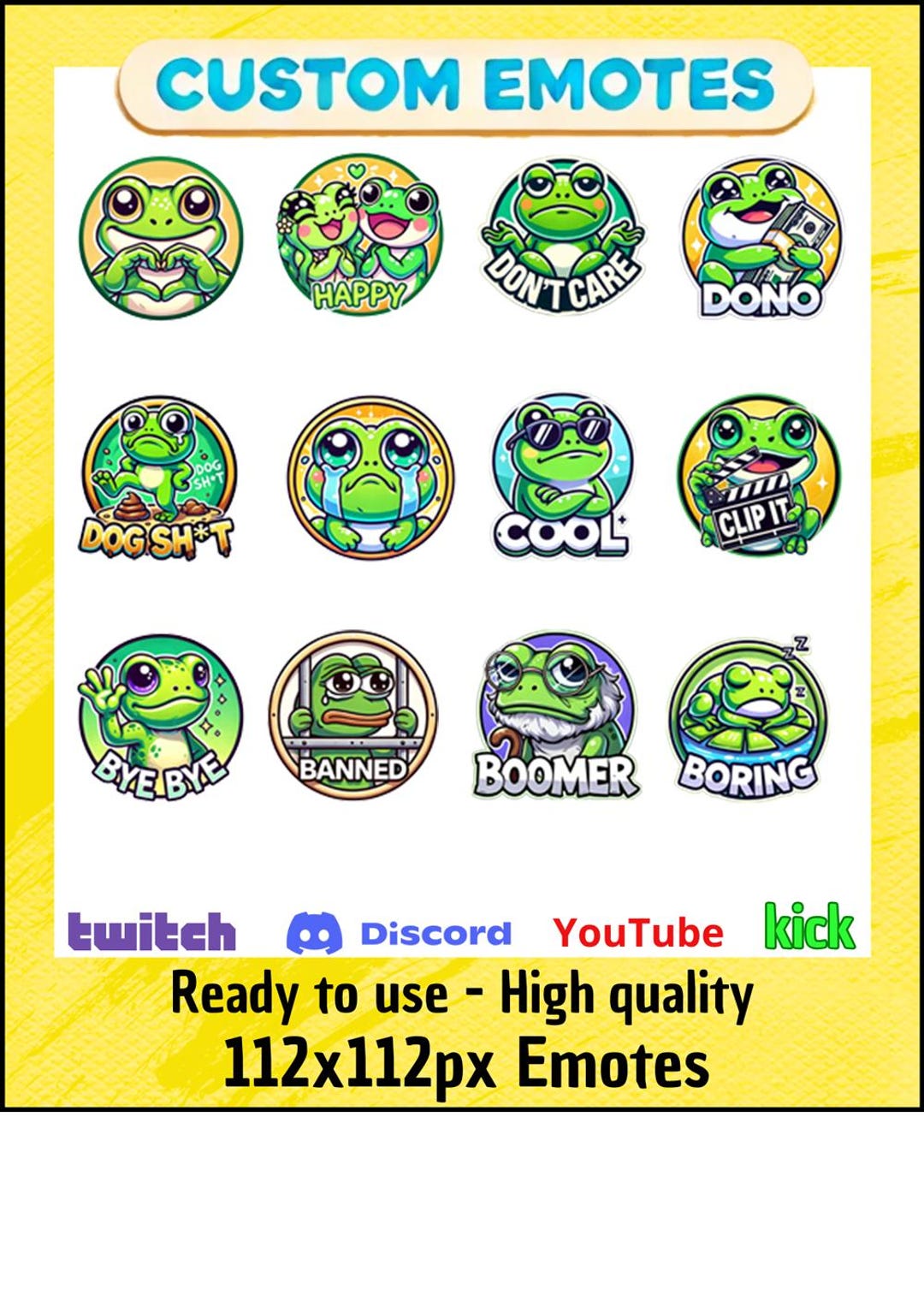 31 Happy Frog Emotes Text MEGA PACK, 112x112px Png , Sticker Design ...