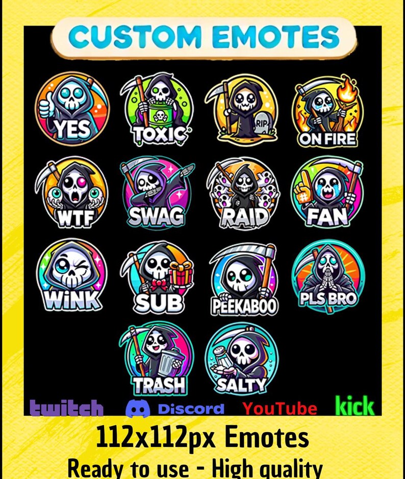 30 Grim Reaper Emotes Mega Pack Text Expression twitch Emotes Custom ...