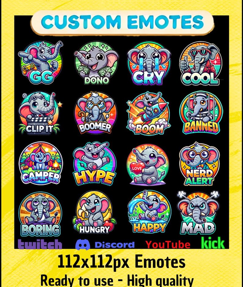 35 Elaphant Emotes mega Pack Cute Emotes Twitch Emotes 112x112px Png ...