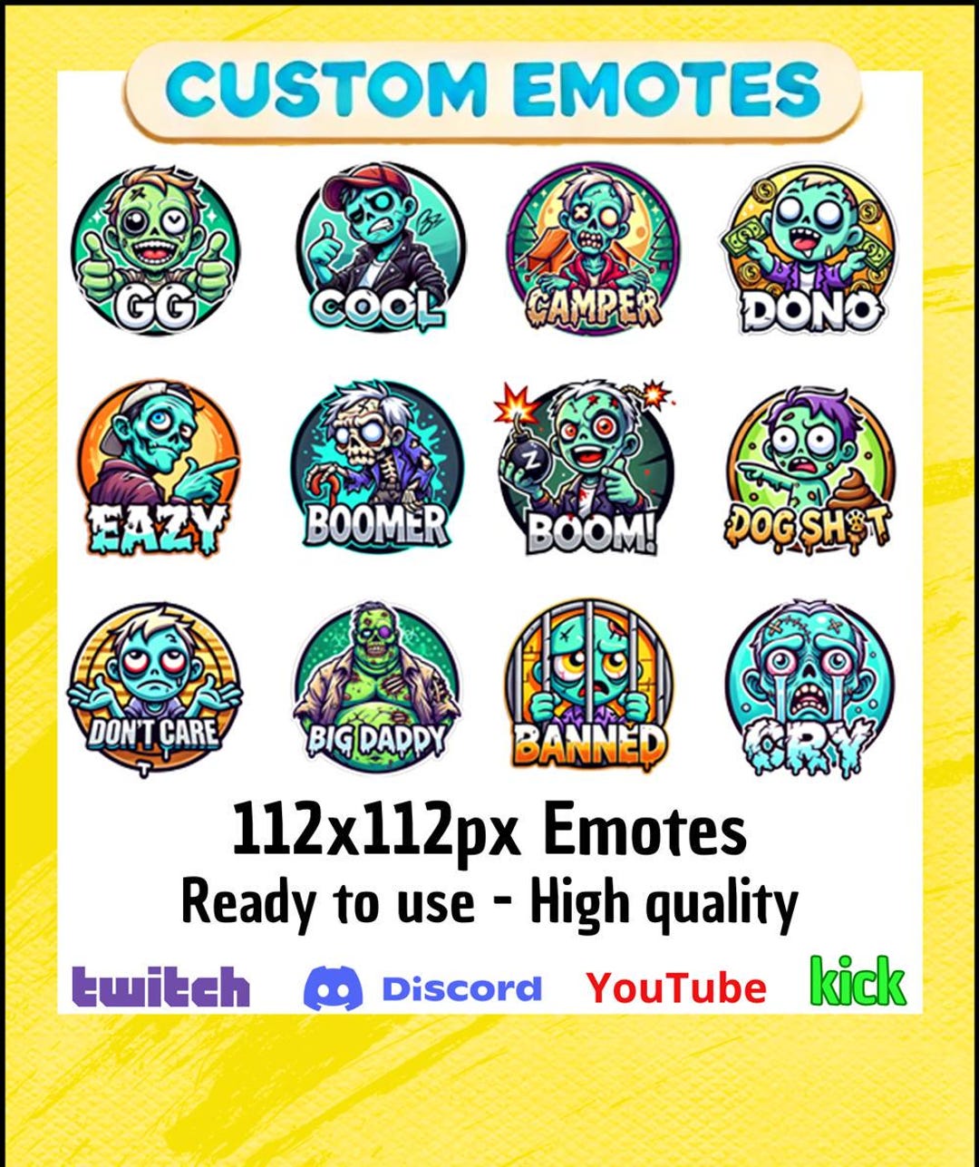 36 Zombie Emotes Mega Pack Text&expression sticker Style 112x112px Png ...