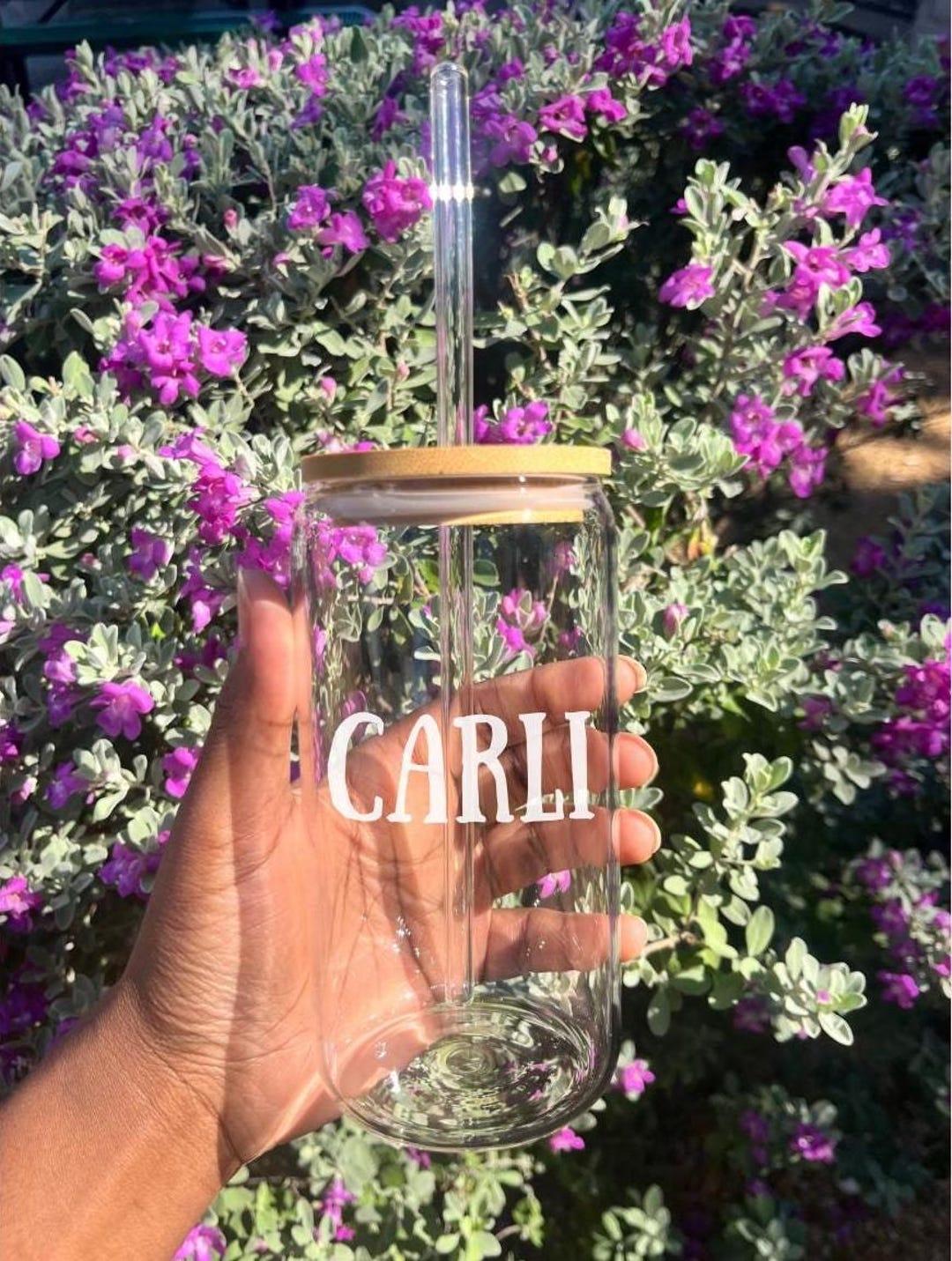 Personalized Glass Cup With Bamboo Lid & Glass Straw - 16 Oz Glass ...