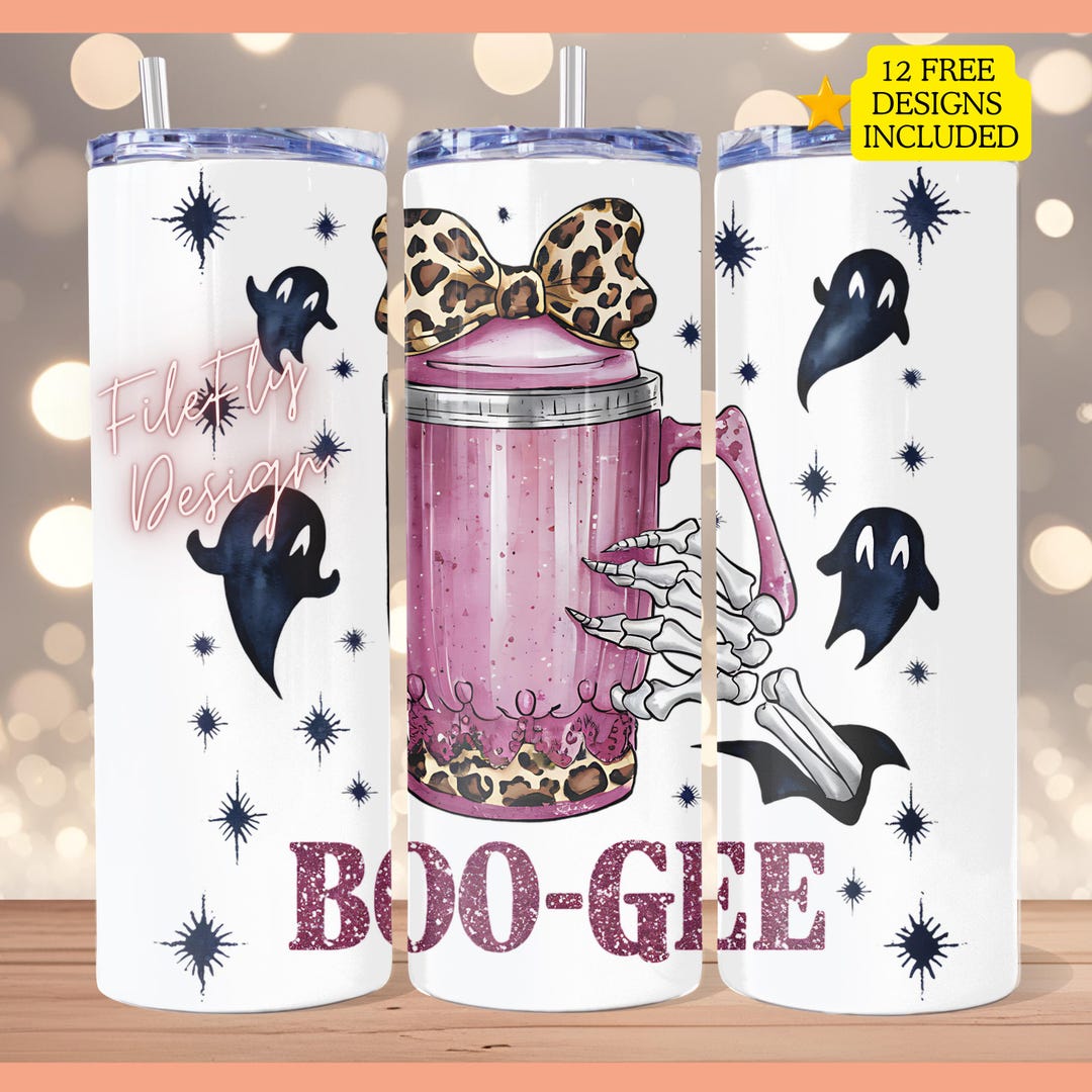 Pink Coquette Bow Skeleton Tumbler Boo-gee PNG, Halloween Skull Design ...