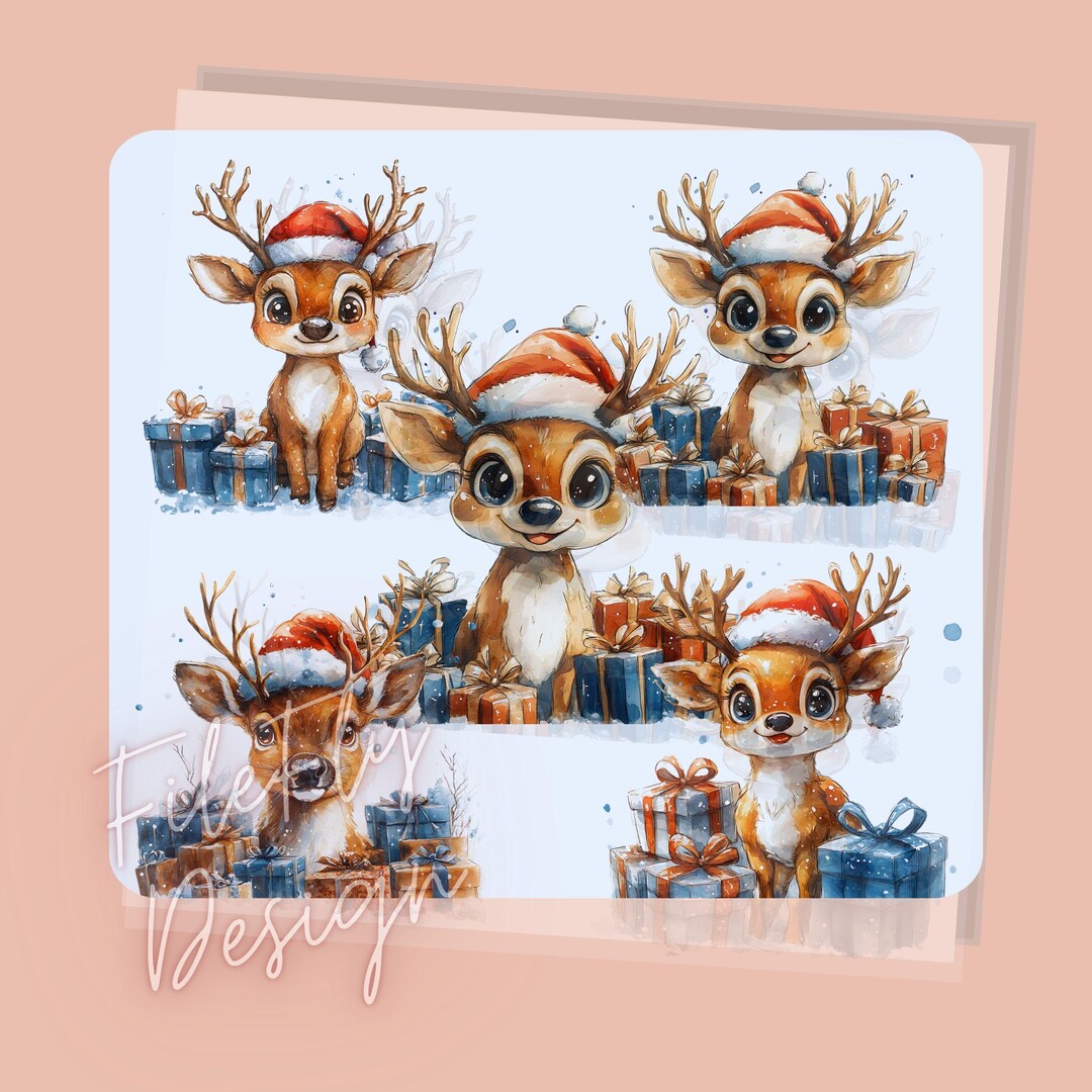 Watercolor Quirky Reindeer Pack Clipart Funny Reindeer PNG Christmas ...