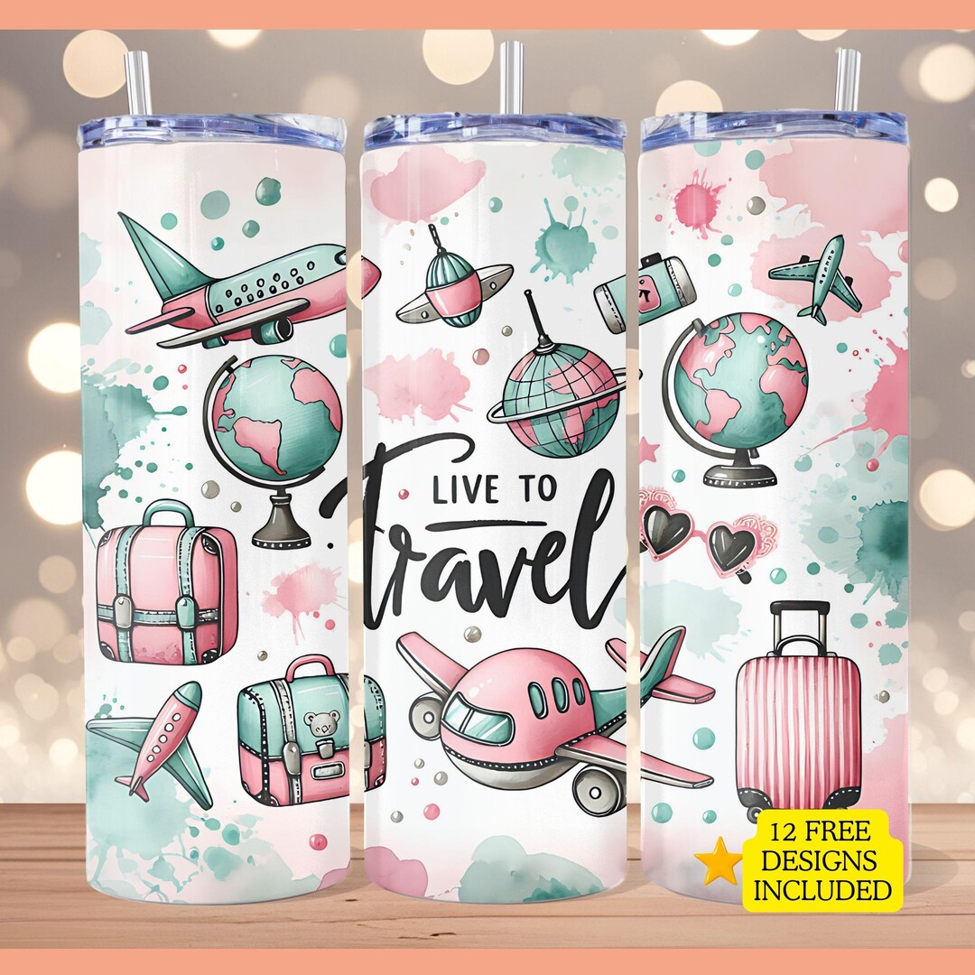 Travel 20 Oz Tumbler Wrap PNG, World Traveler Tumbler Design, Skinny ...