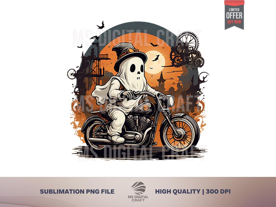 Halloween White Ghost on Motorcycle PNG Digital File Perfect for ...