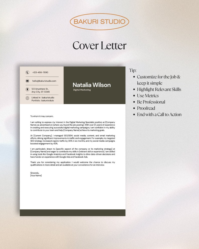 Resume / CV Template ATS Friendly, Earth Tone Resume, Minimalist Resume ...