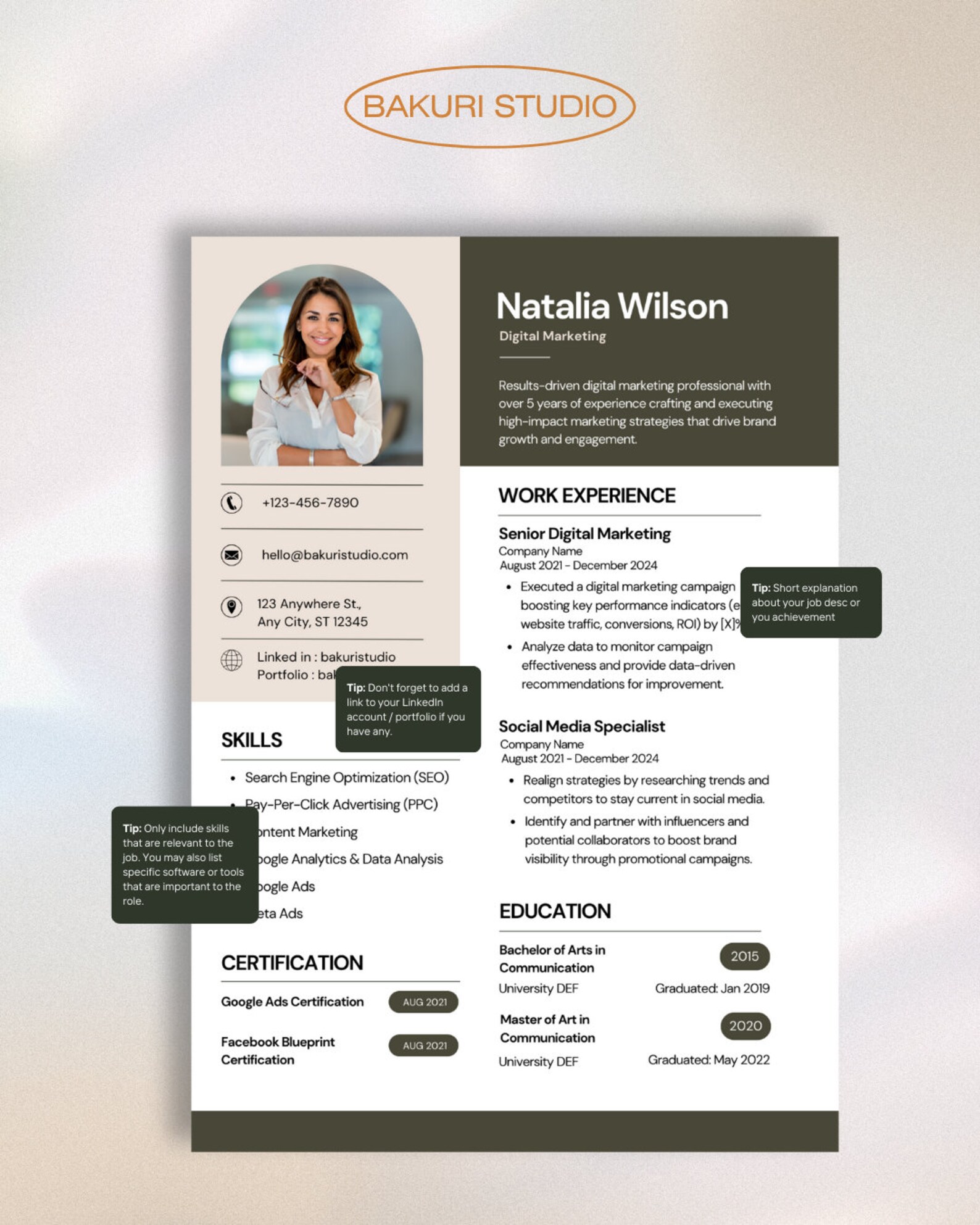Resume / CV Template ATS Friendly, Earth Tone Resume, Minimalist Resume ...
