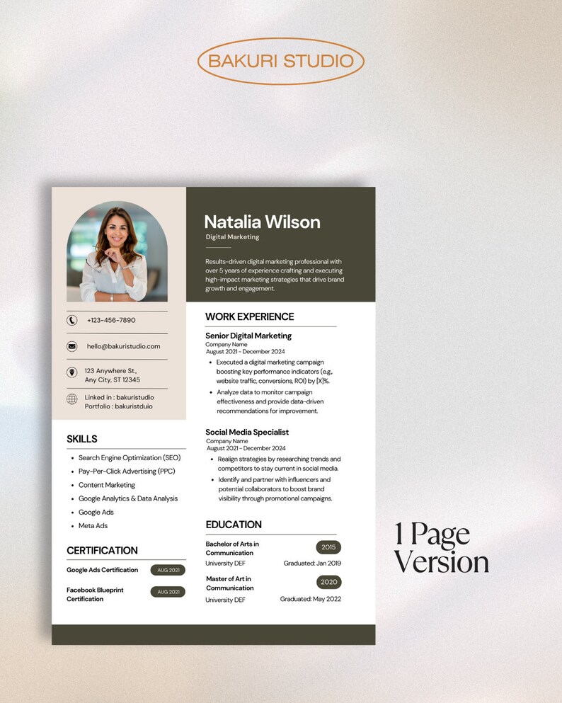 Resume / CV Template ATS Friendly, Earth Tone Resume, Minimalist Resume ...