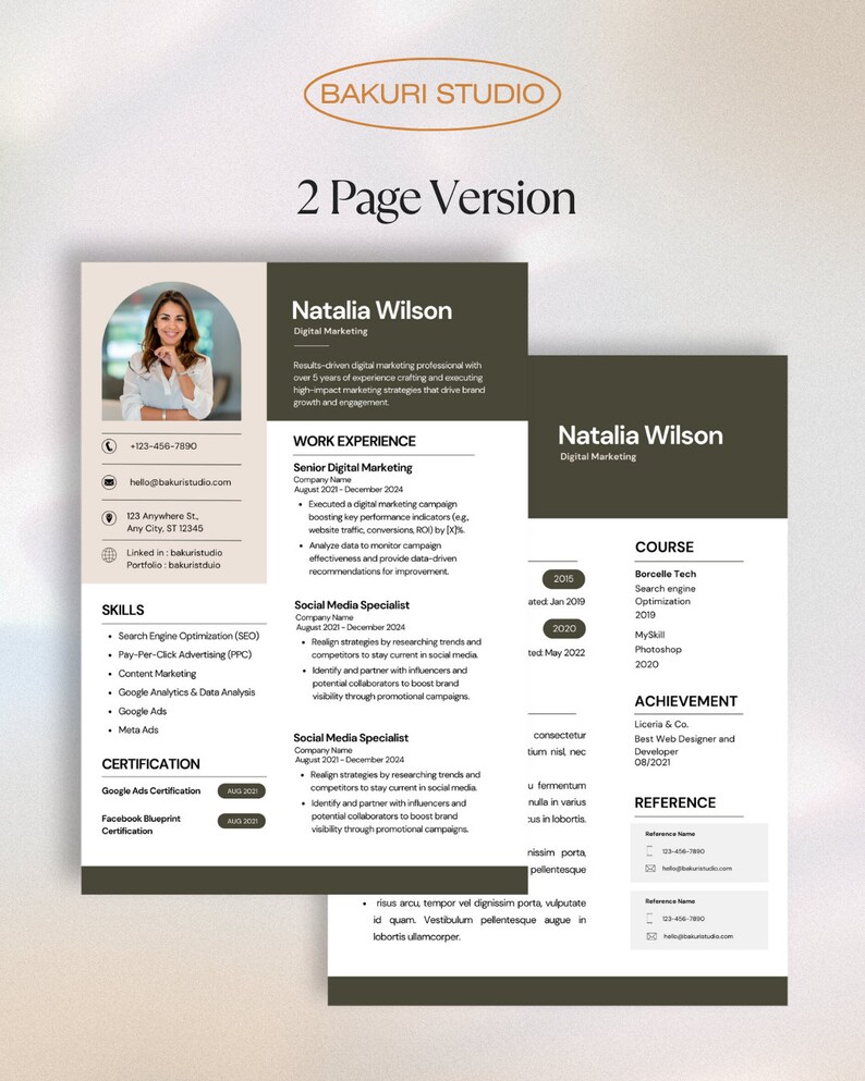 Resume / CV Template ATS Friendly, Earth Tone Resume, Minimalist Resume ...