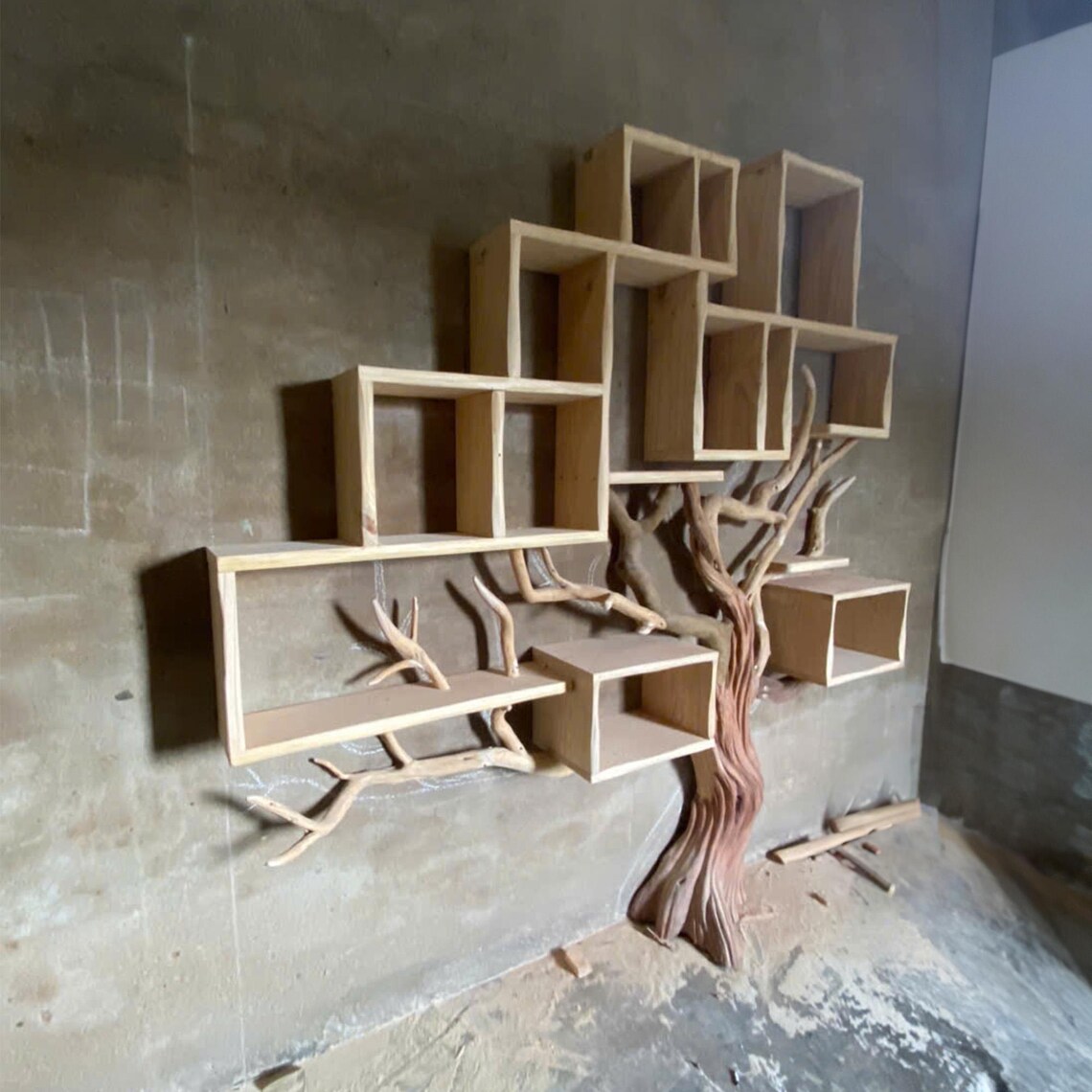 Tree Branch Bookshelf Solid Wood Shelf Wall Mount Bookshelf Wooden ...