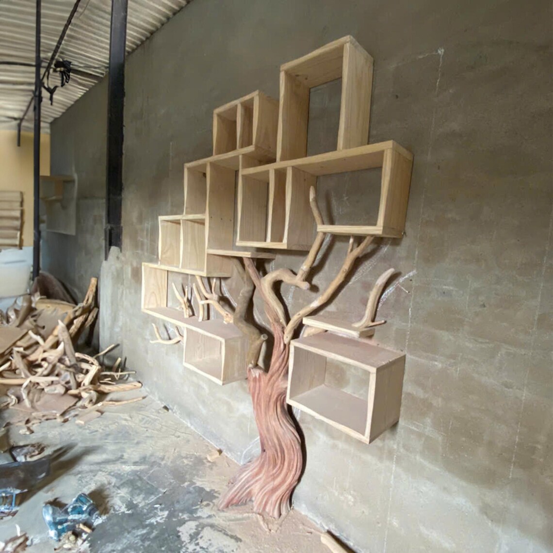 Tree Branch Bookshelf Solid Wood Shelf Wall Mount Bookshelf Wooden ...