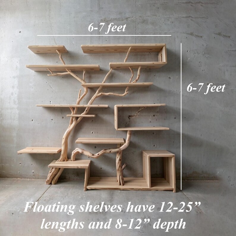 Tree Branch Floating Book Shelf Decor Solid Wood Unique Floor Bookcase ...