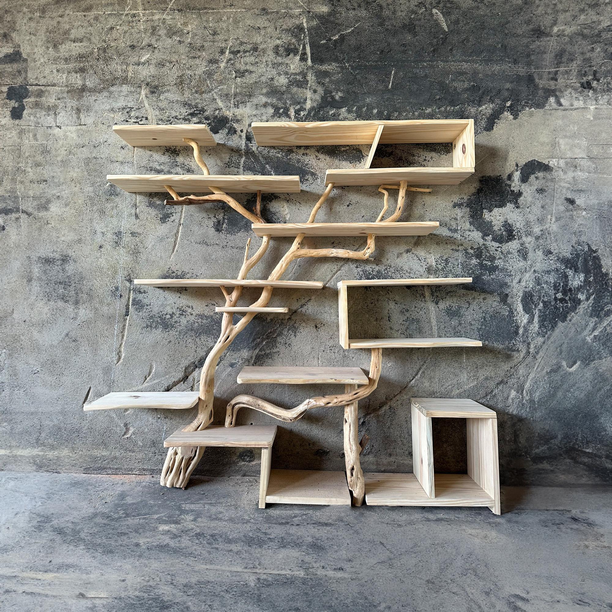 Tree Branch Floating Book Shelf Decor Solid Wood Unique Floor Bookcase ...
