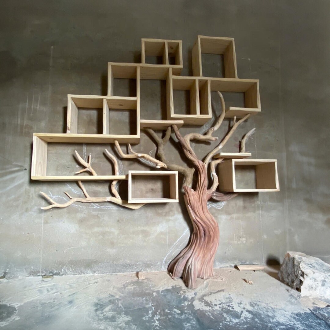 Tree Branch Bookshelf Solid Wood Shelf Wall Mount Bookshelf Wooden ...