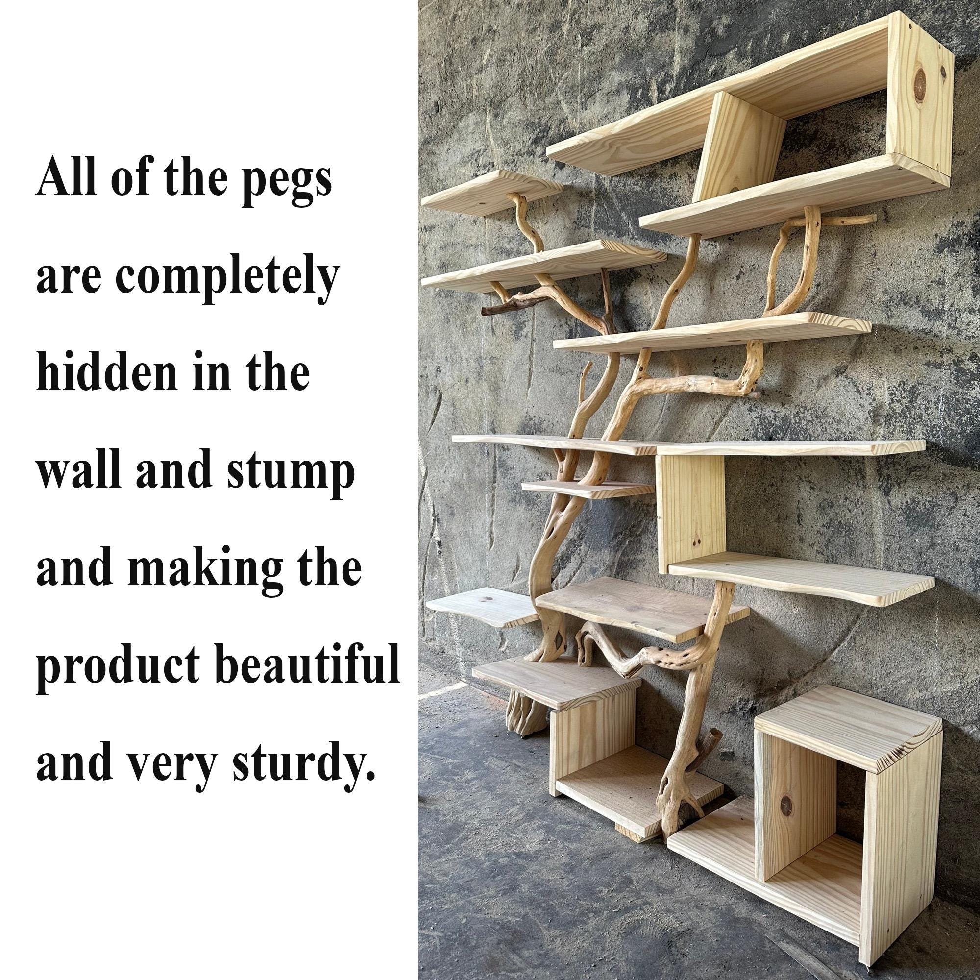 Tree Branch Floating Book Shelf Decor Solid Wood Unique Floor Bookcase ...