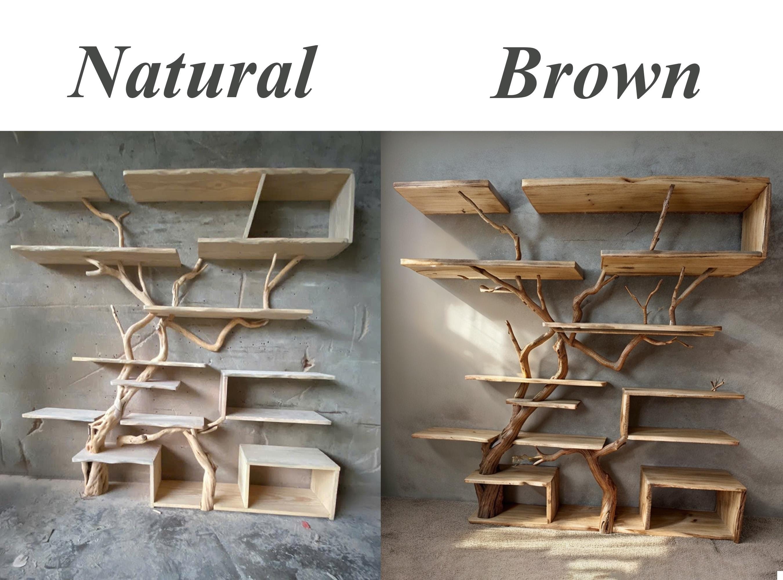 Tree Branch Floating Book Shelf Decor Solid Wood Unique Floor Bookcase ...