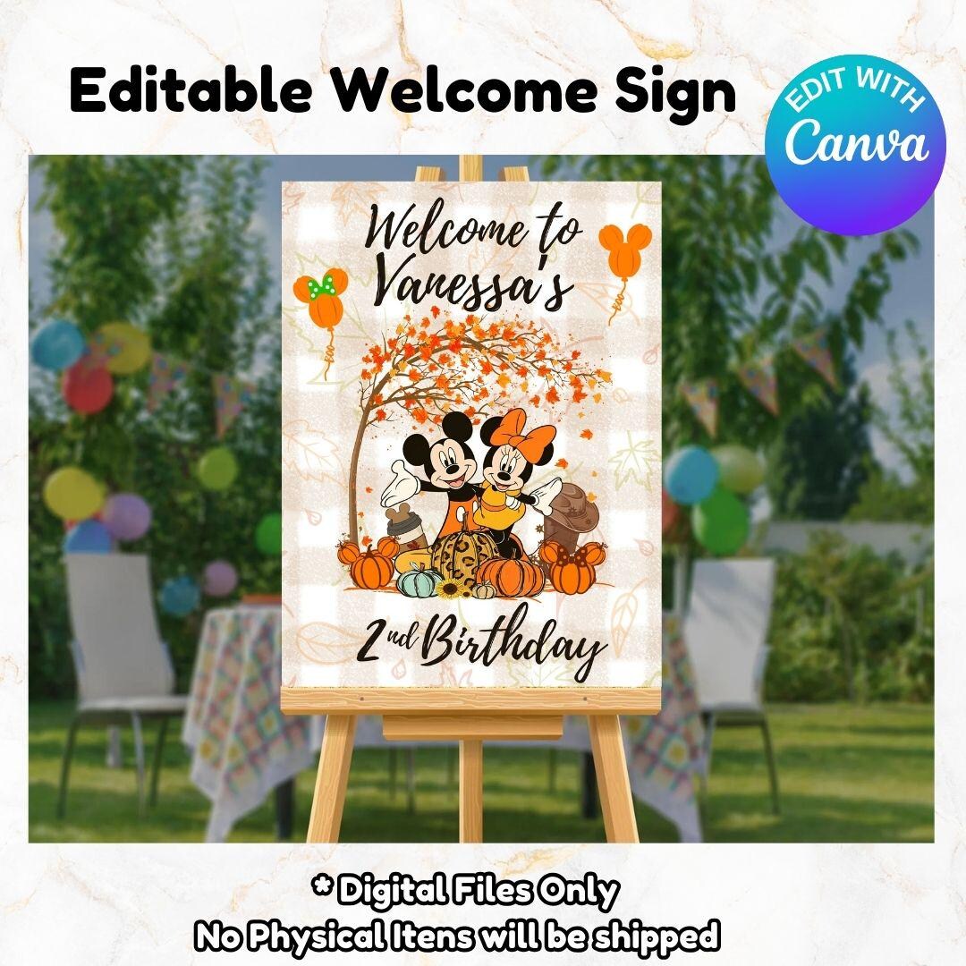 Editable Mickeyy Harvest Fall Welcome Birthday Sign - Etsy