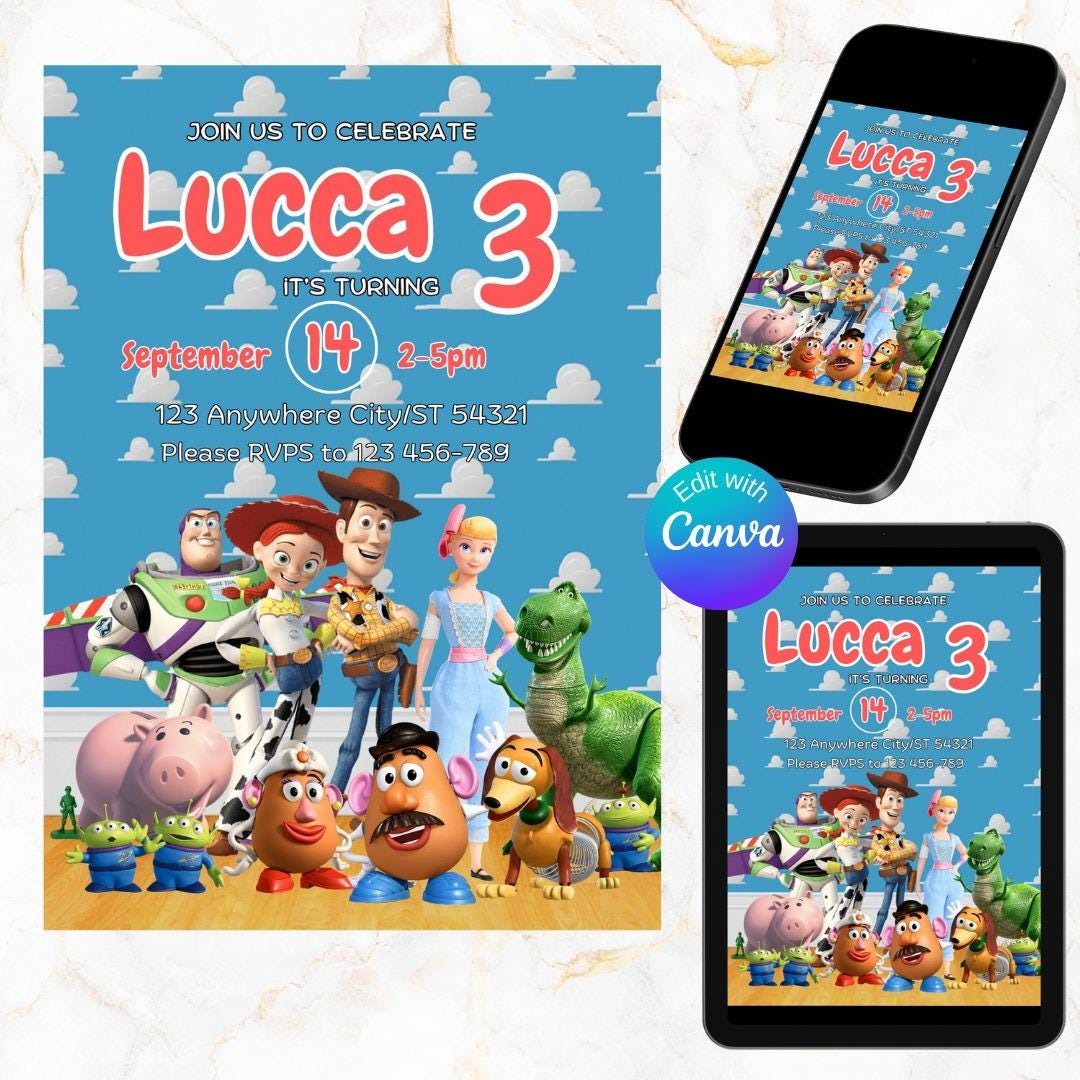 Editable Toy Story Birthday Party Invitation Template, Buzz, Woody - Etsy