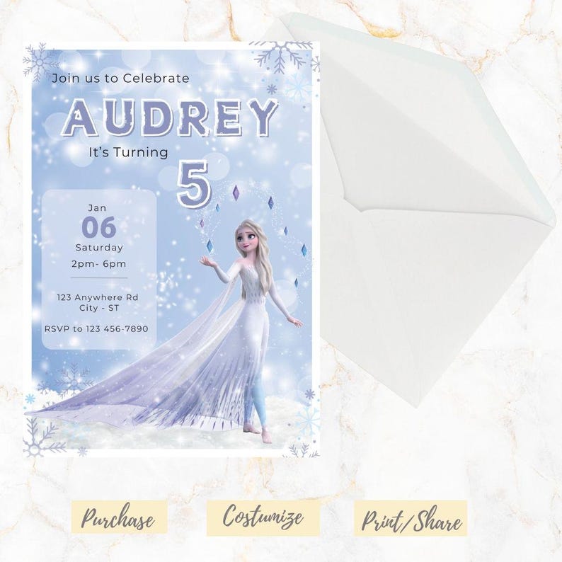 Editable Elsa Frozen Birthday Party Invitation Canva Template - Etsy