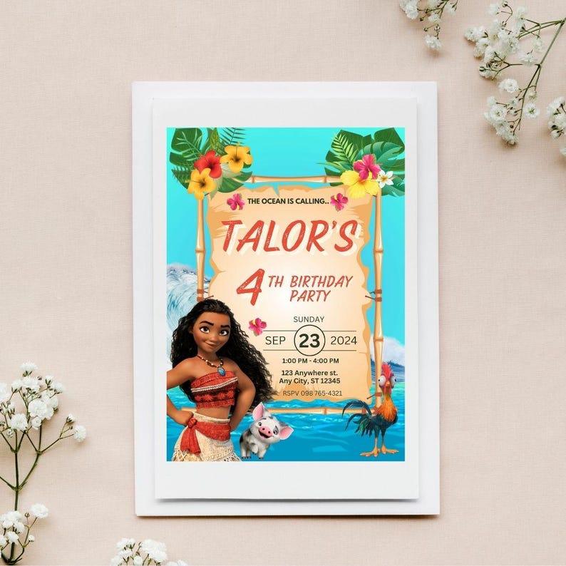 Editable Moana Birthday Invitation Template - Etsy