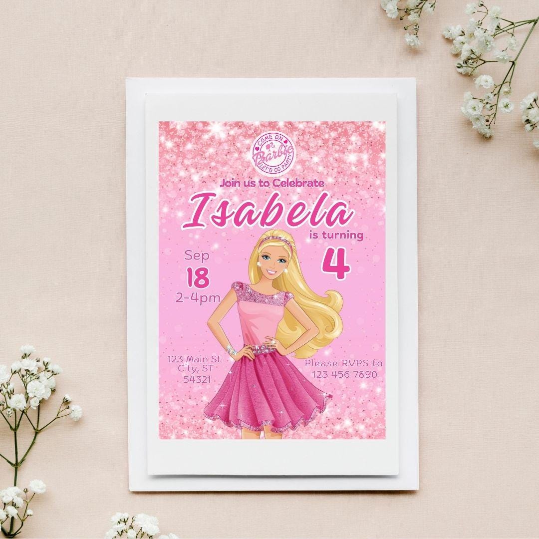 Editable Barbie Birthday Party Invitation, Barbie Template, Pink ...