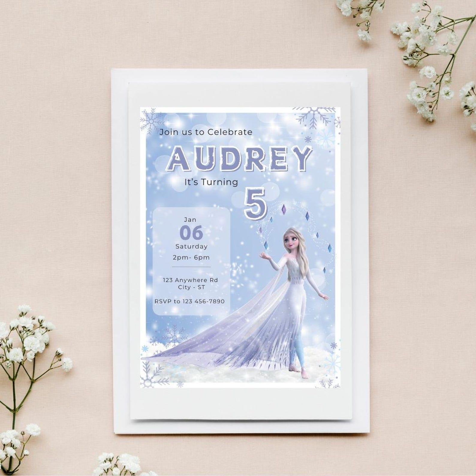 Editable Elsa Frozen Birthday Party Invitation Canva Template - Etsy