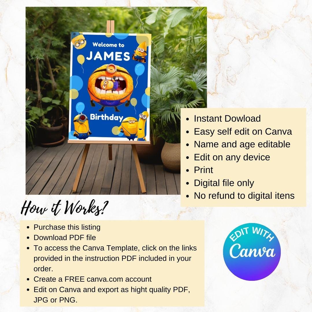 Editable Despicable Me Welcome Birthday Party Sign Board Minions - Etsy