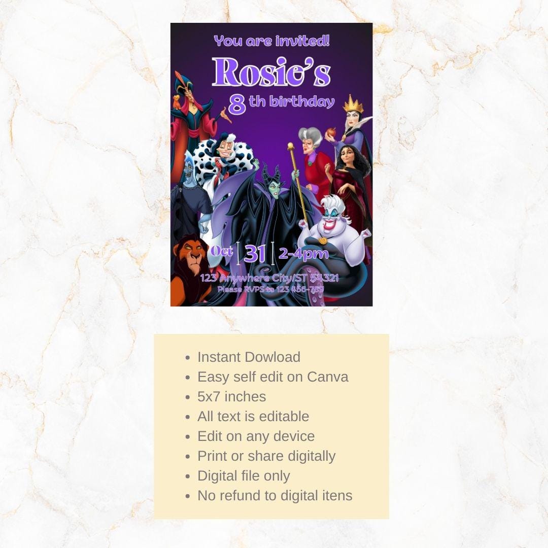 Editable Villains Birthday Halloween Party Invitation Template - Etsy