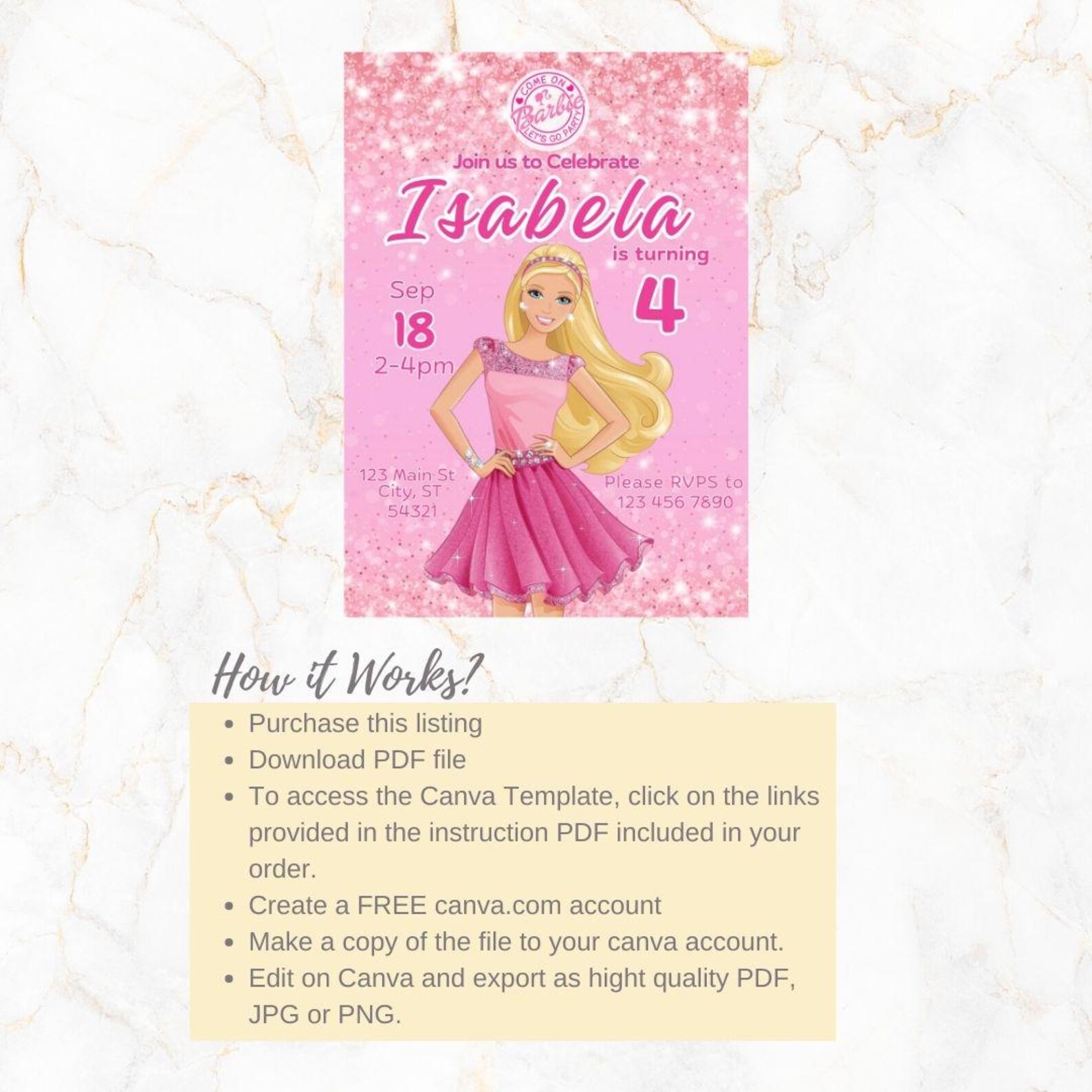 Editable Barbie Birthday Party Invitation, Barbie Template, Pink ...