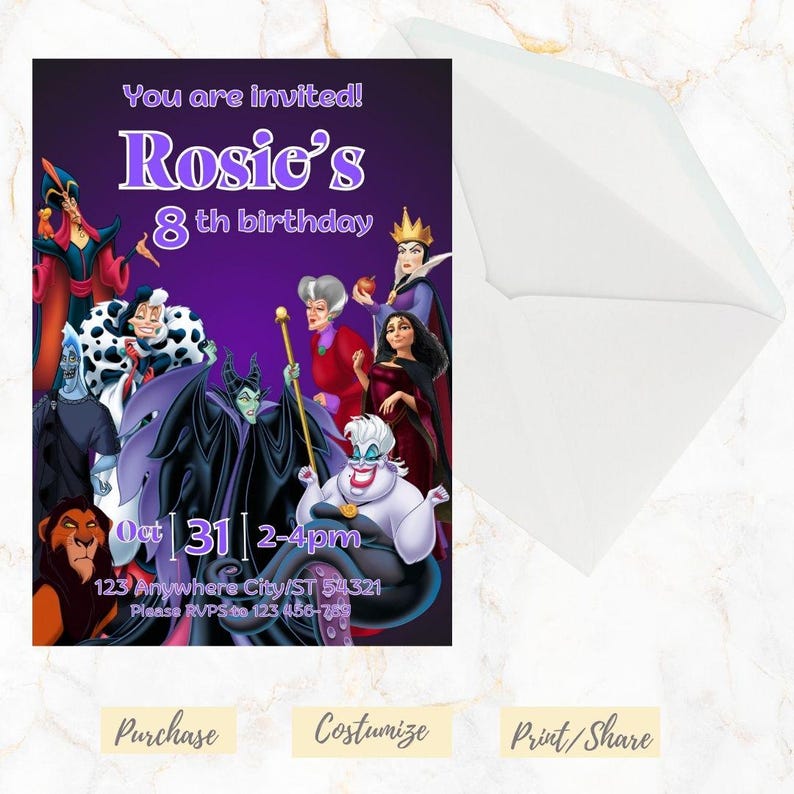 Editable Villans Birthday Halloween Party Invitation Template - Etsy