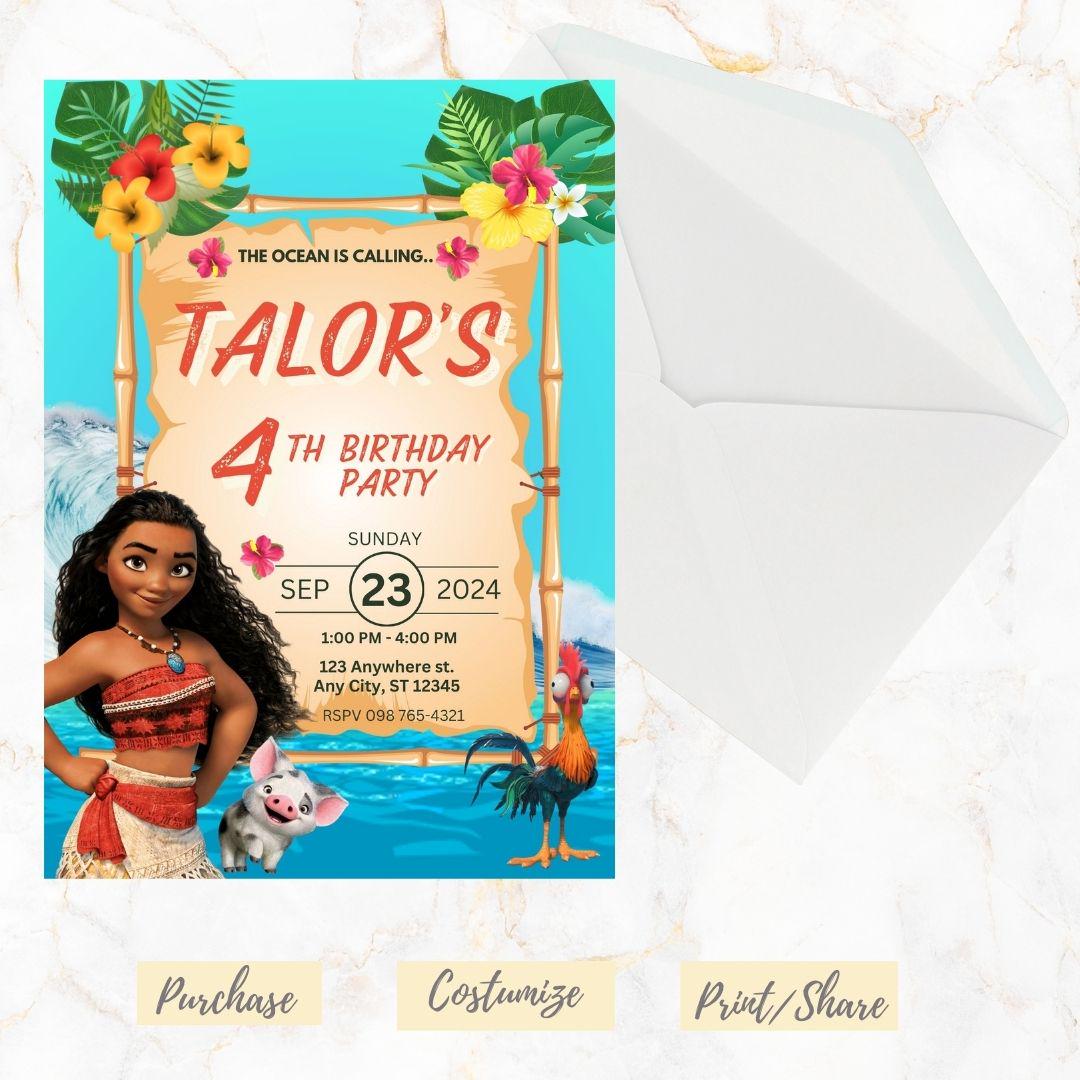 Editable Moana Birthday Invitation Template - Etsy