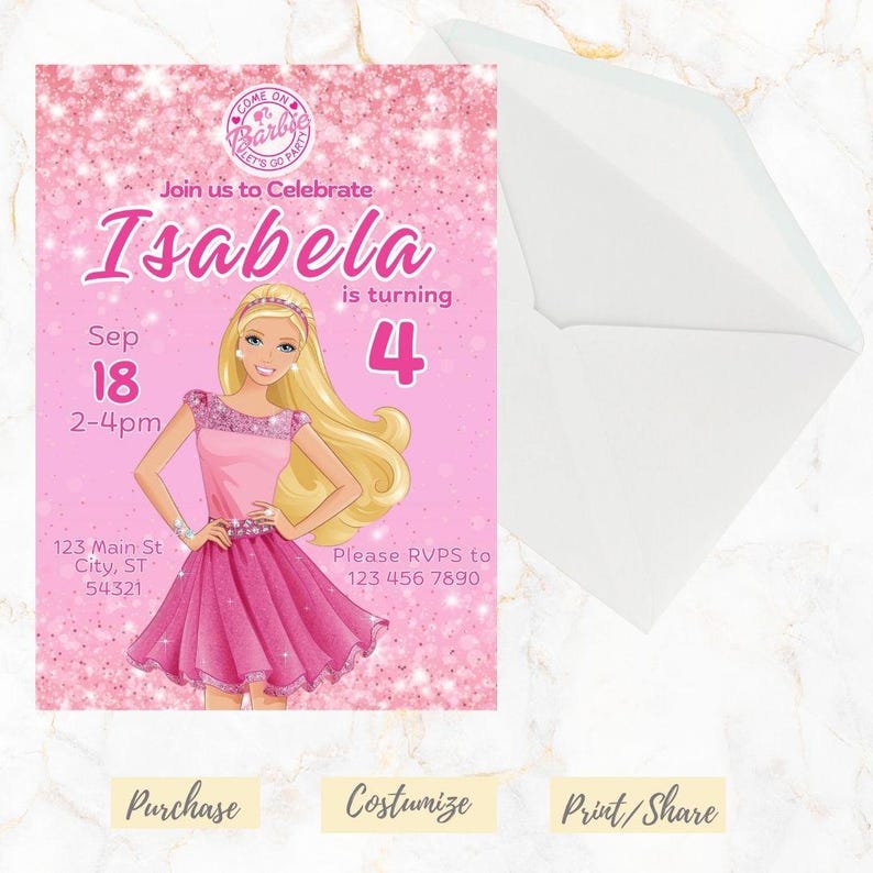Editable Barbie Birthday Party Invitation, Barbie Template, Pink ...