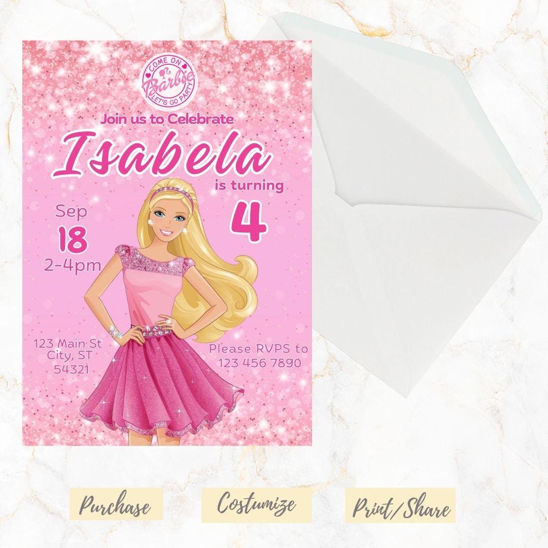 Editable Barbie Birthday Party Invitation, Barbie Template, Pink ...
