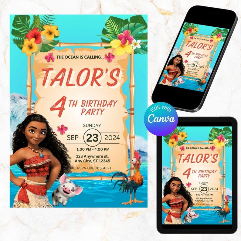 Editable Moana Birthday Invitation Template - Etsy