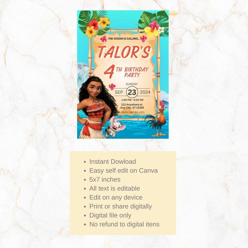 Editable Moana Birthday Invitation Template - Etsy
