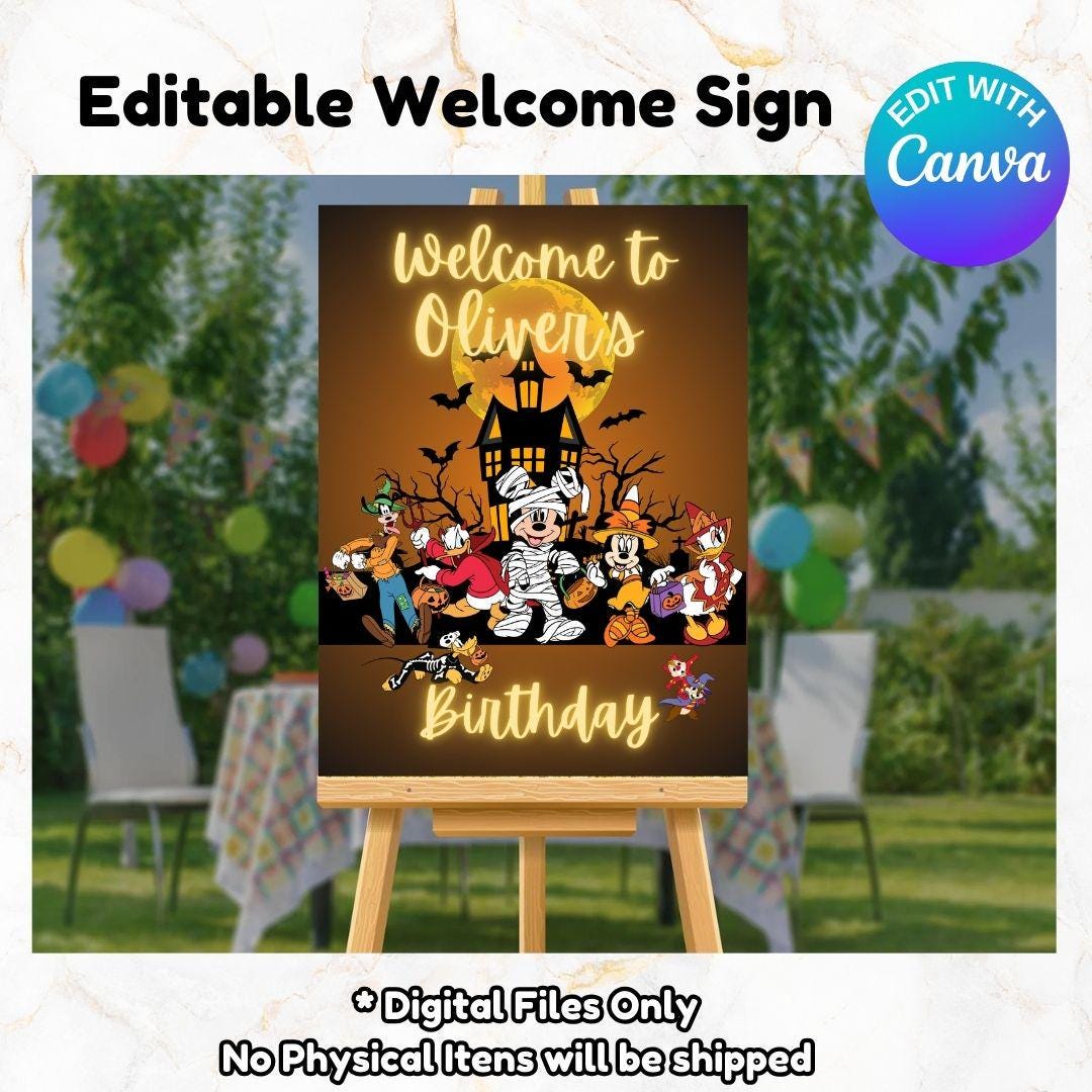 Editable Welcome Sign Mickey Halloween, Welcome Birthday Party, Sign ...