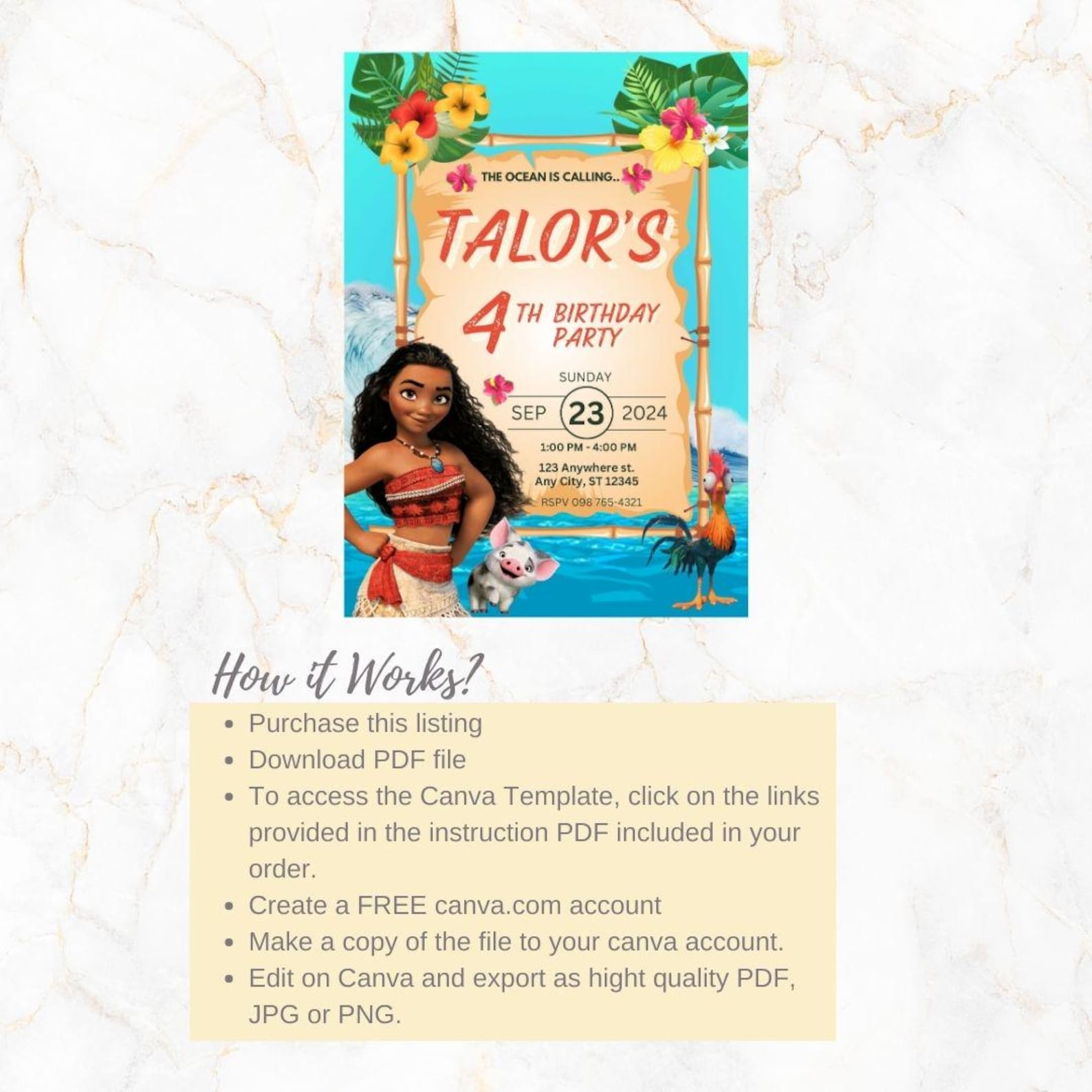 Editable Moana Birthday Invitation Template - Etsy