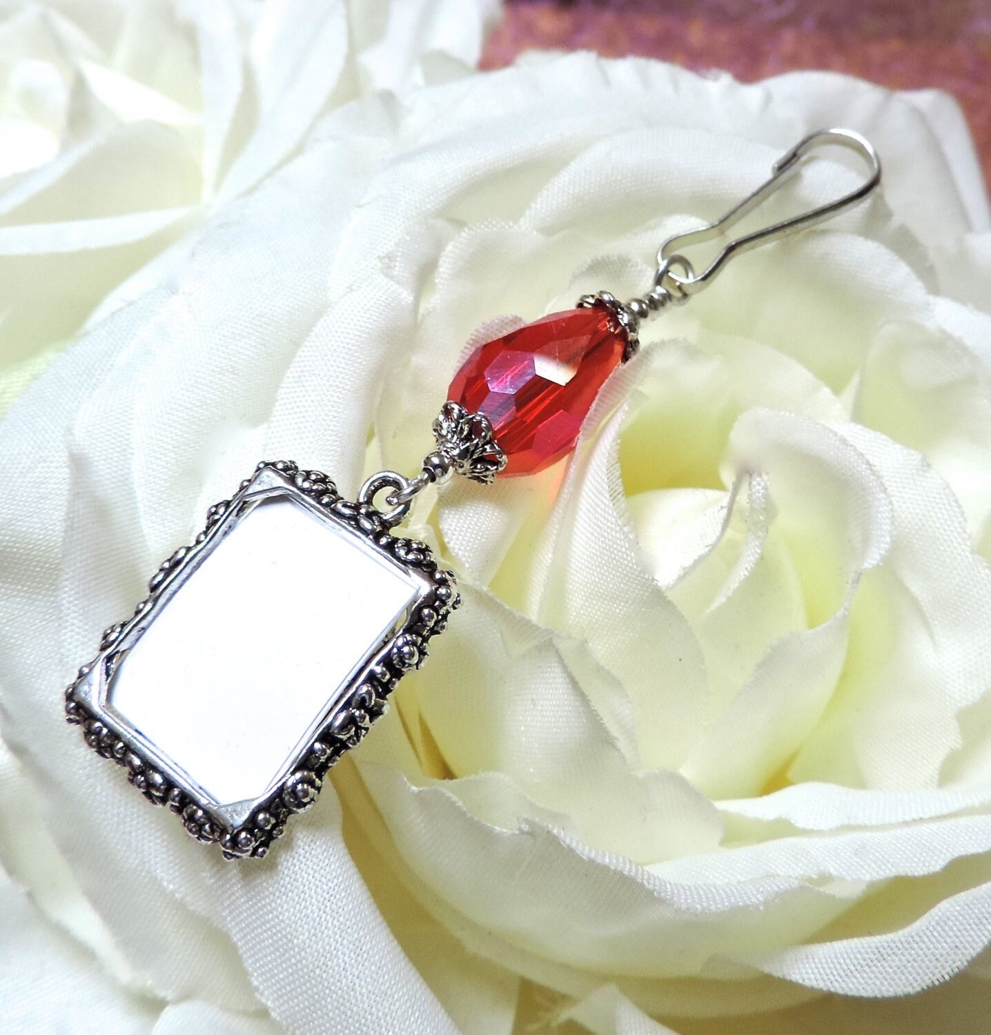 Wedding Bouquet Photo Charm With Small Picture Frame and Red - Etsy UK
