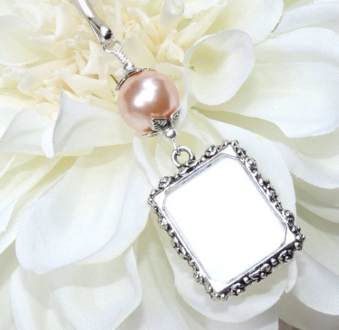 Wedding Bouquet Charm With Small Picture Frame and Peach Pearl ...