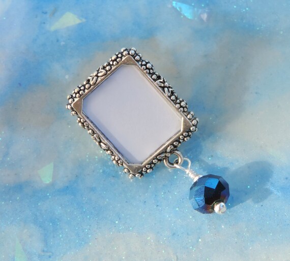 Memorial photo lapel pin with blue crystal and small picture | Etsy