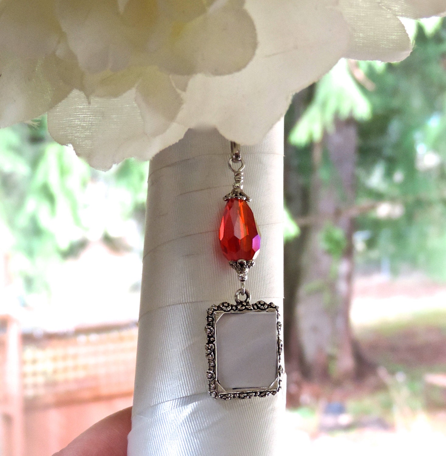 Wedding Bouquet Photo Charm With Small Picture Frame and Red - Etsy UK