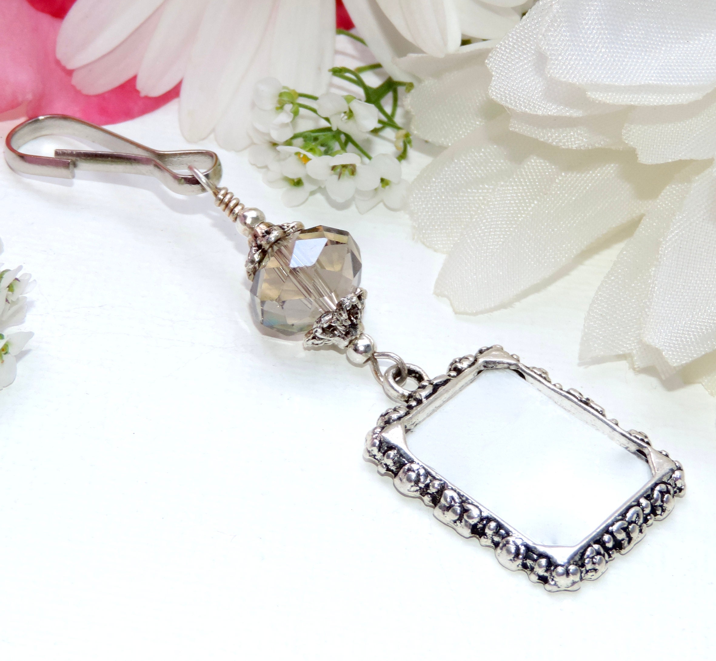 Wedding Bouquet Photo Charm With a Crystal and Small Picture Frame ...