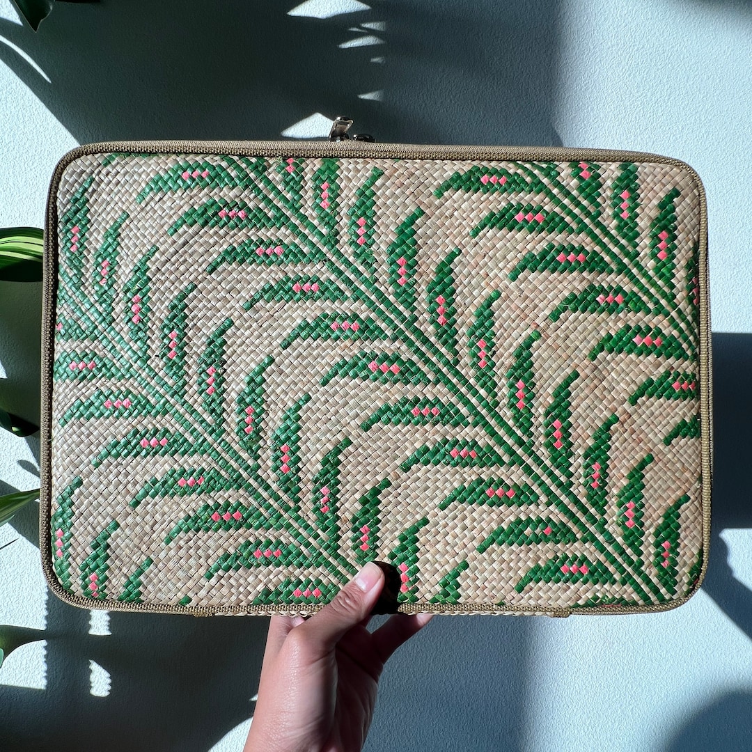 Unique Native Woven Colorful Green Leaves Aesthetic Banig Laptop Sleeve ...