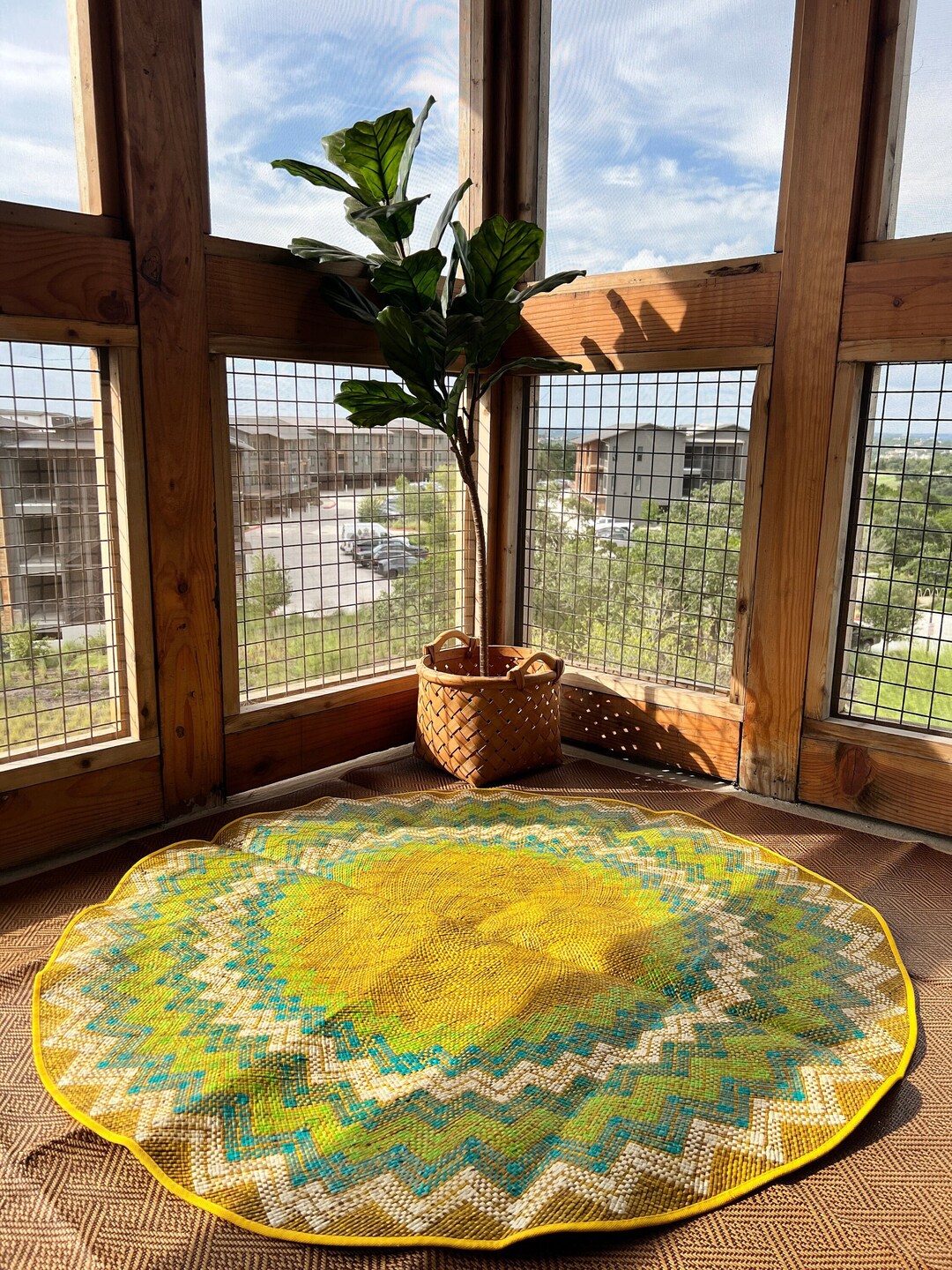 Round Handwoven Traditional Native 4ft Filipino Banig for Meditation ...