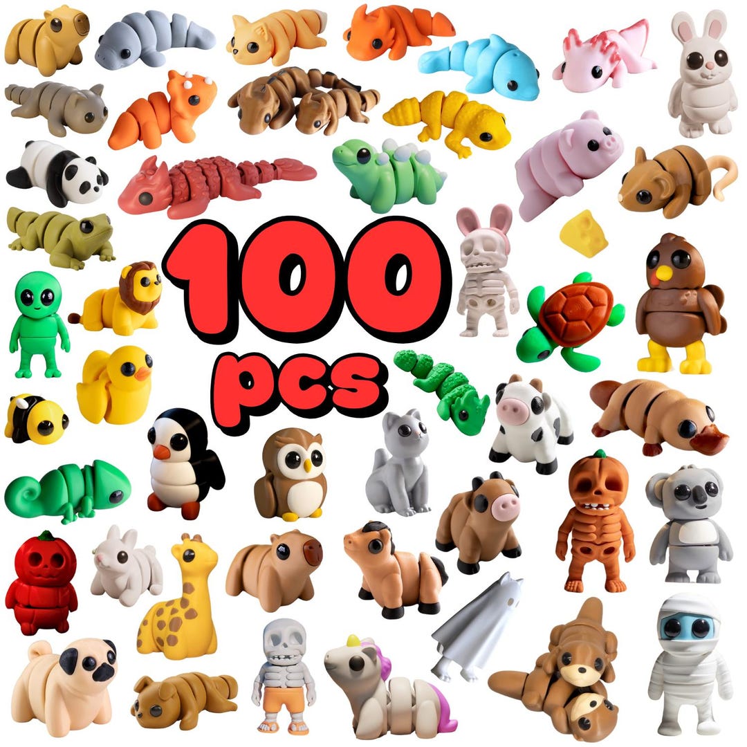 100 PCS Random Mini Fidget Toy Pack – Cute Mixed Animal and Creature ...