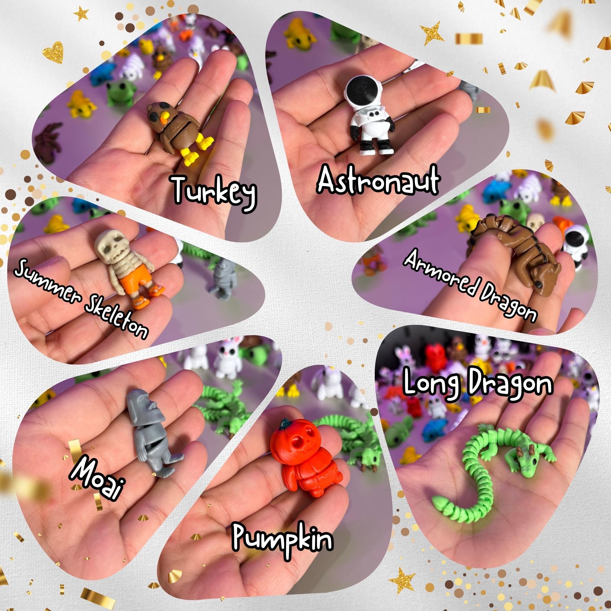 Medium Size Assorted Mini Fidget Toys Unique 3D Printed Characters Mix ...