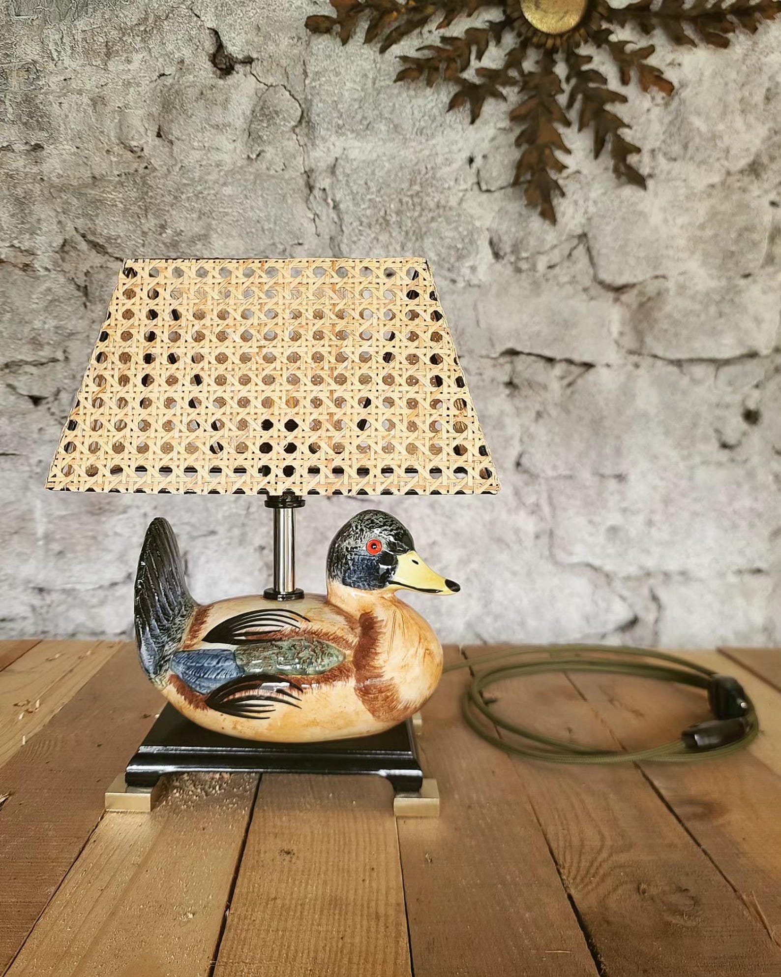 Vintage Ceramic Duck Lamp: Hand-painted Cane Lampshade - Etsy