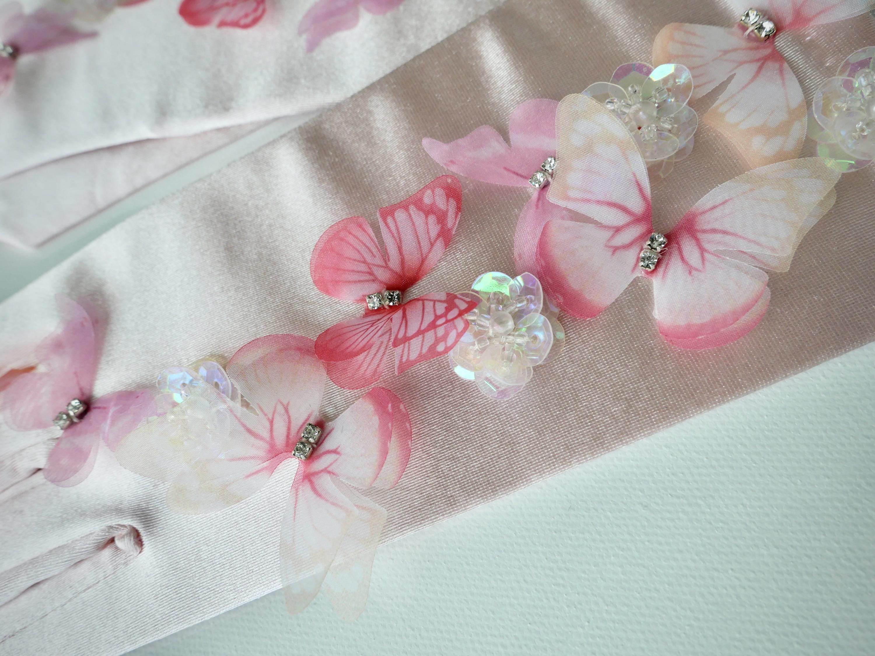 Pink Satin Gloves With Butterflies-festival Gloves-bridgerton Gloves ...